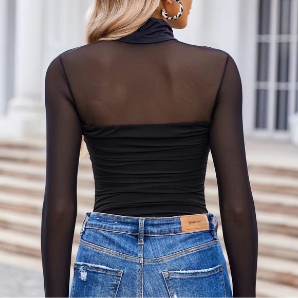 Tops | Elegant Black Sheer Sleeve Top | Poshmark